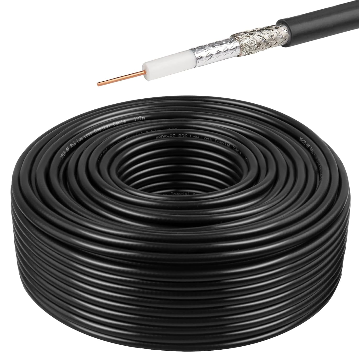RG6 Dual Shield Cable 200FT, 18 AWG 75 Ohm Bare Copper Conductor RG6 ...