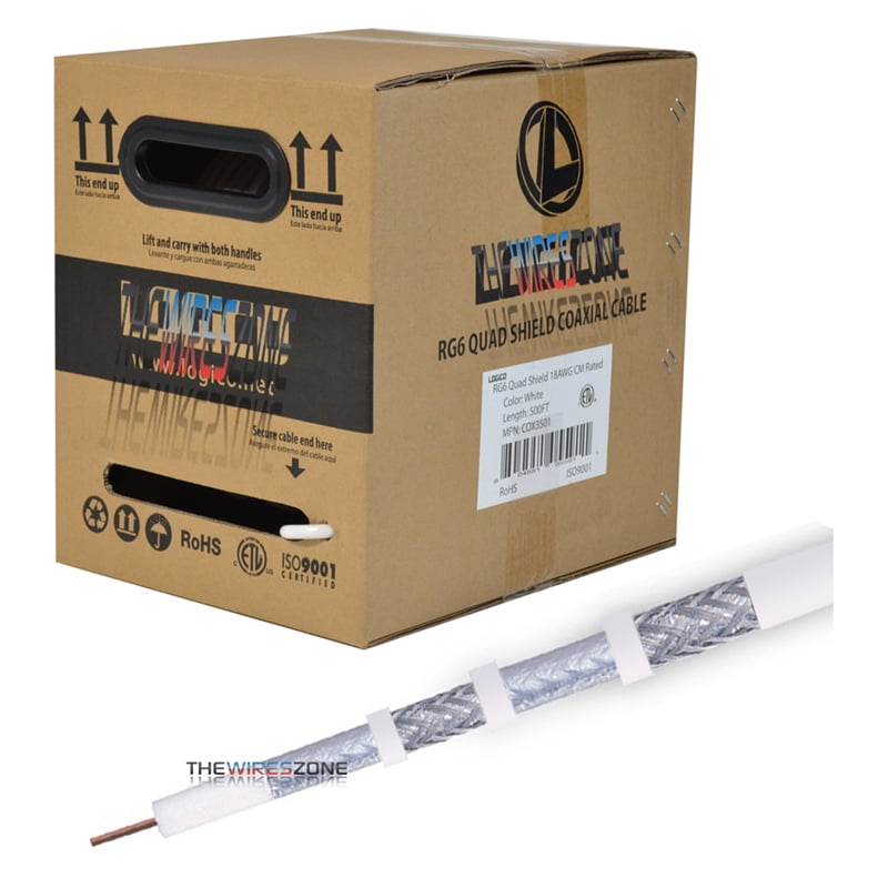 RG6 Quad Shield Coaxial Cable 18 AWG 500ft Bulk Coax Satellite TV White - Walmart.com