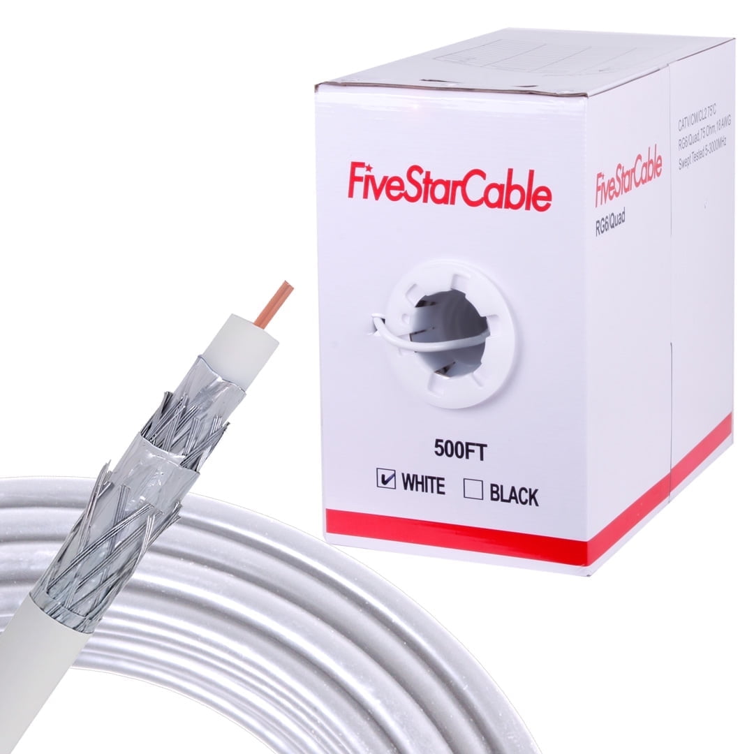 [FiveStarCable] RG6Q White PureConnect 500ft Coax Cable – Quad Shielded ...