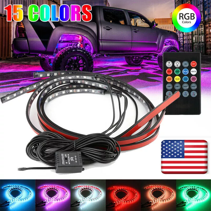 RGB 48 LED Strip Under Car Tube Underglow Underbody System Neon Light ...