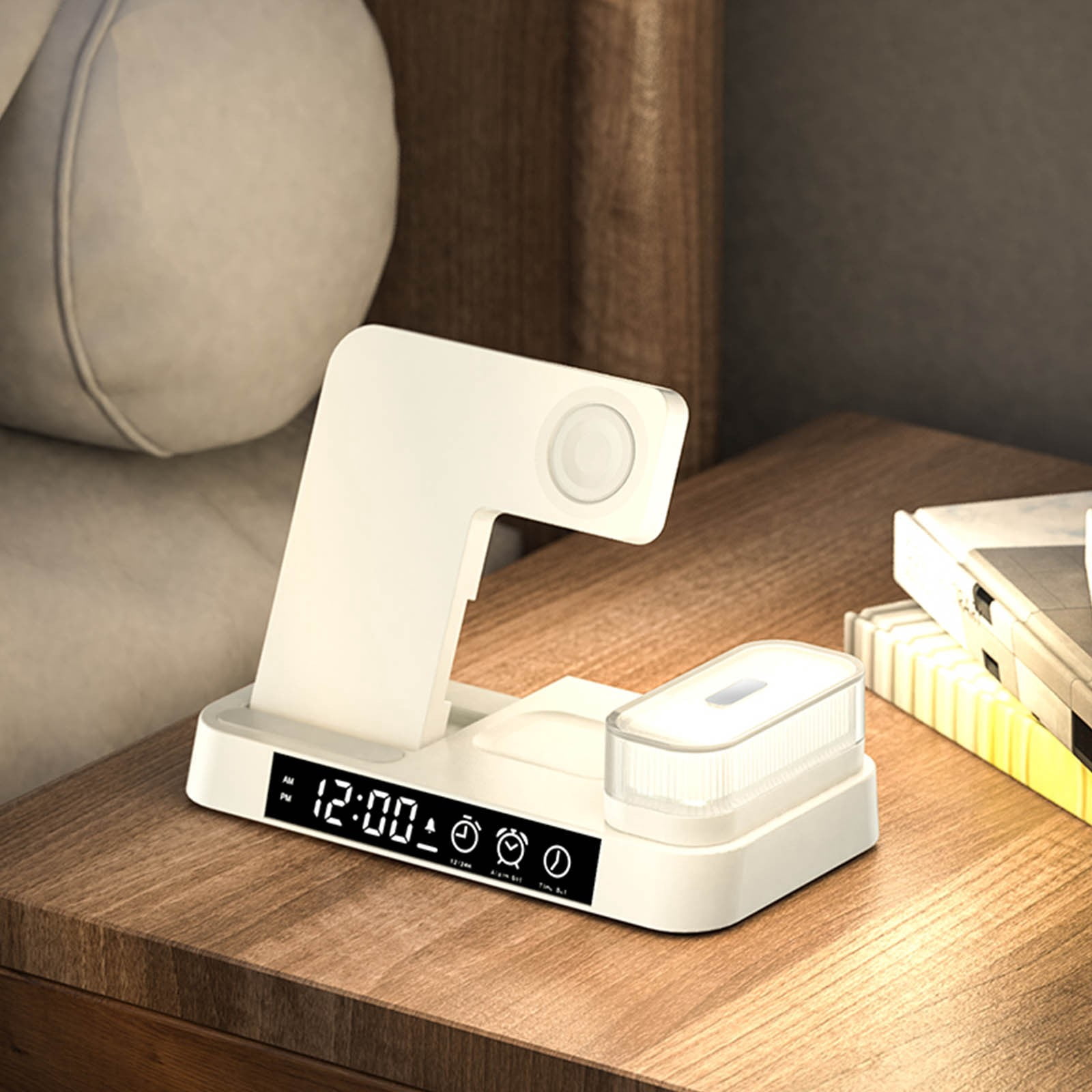 RGB Alarm Clock, Wireless Charging Station, Fast 3-in-1 Charger, Modern ...