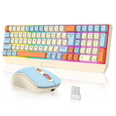 Large Print Wireless Keyboard and Mouse - 7 Colors Backlit Keyboard ...