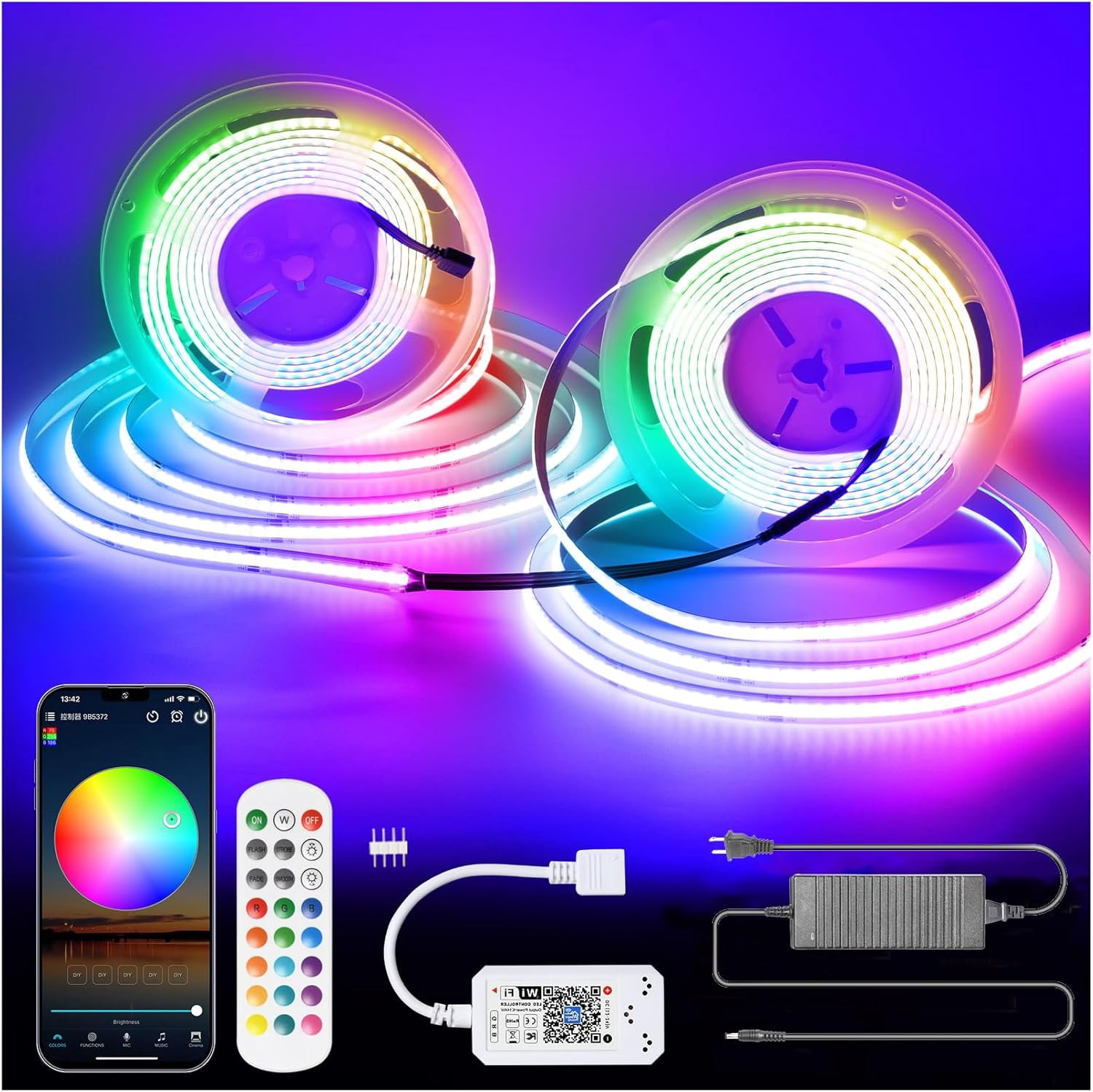 RGB COB Led Strip Light 32.FT/10M(2 Rolls of 16.4FT/5M), COB Led Strip ...