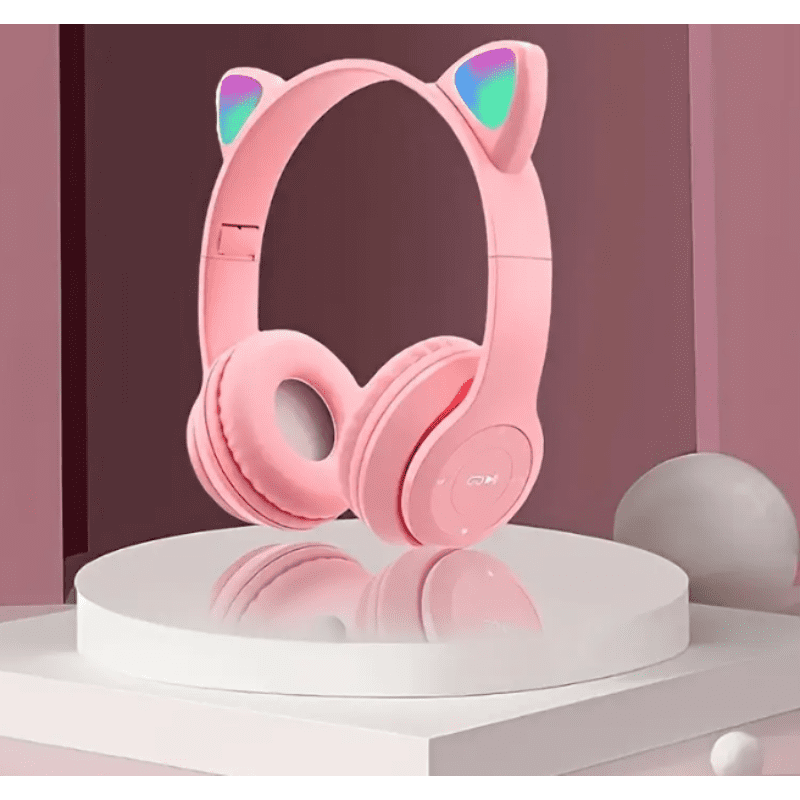RGB Cat Ear Headphones Wireless Bluetooth 5.0 Hi-Fi Stereo ANC Foldable ...