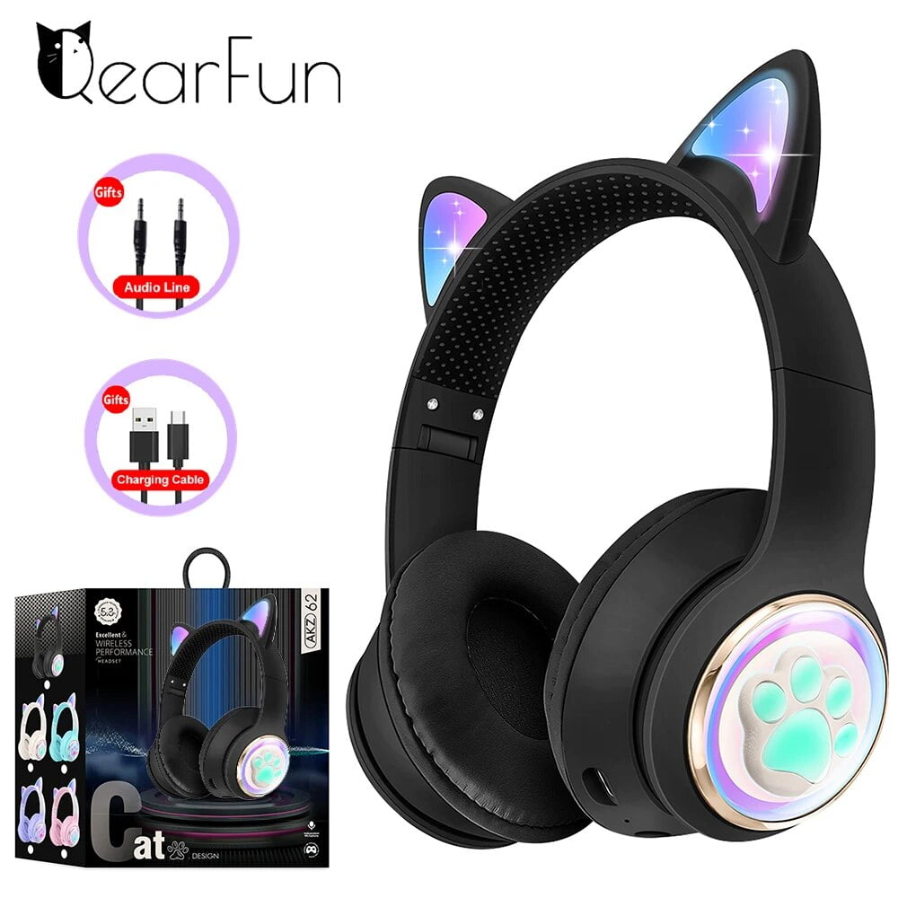 RGB Cat Ear Wireless Headphones for PC Cute 3D Space Capsule Cat ...