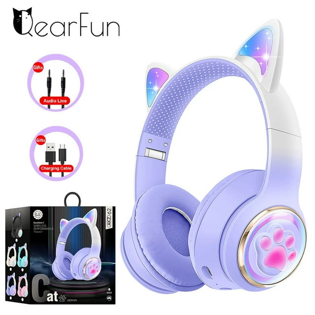 RGB Cat Ear Wireless Headphones for PC Cute 3D Space Capsule Cat ...