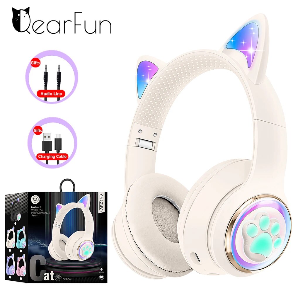 RGB Cat Ear Wireless Headphones for PC Cute 3D Space Capsule Cat ...