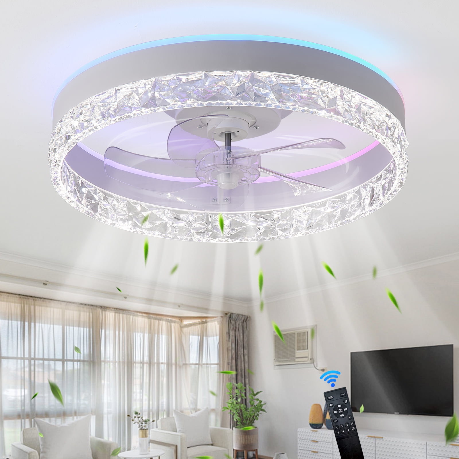 RGB Ceiling Fan with Light - Modern Adjustable Fan Light Combo with ...