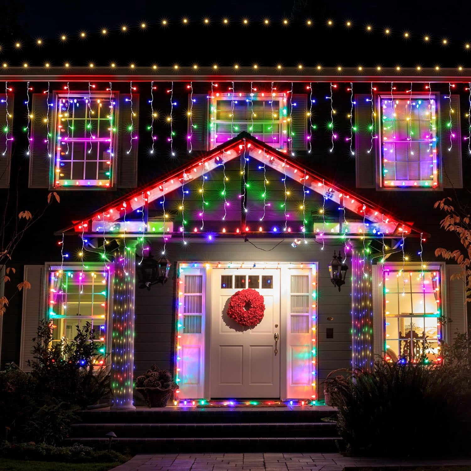 RGB Christmas Icicle Lights - 65FT Color Changing Outdoor String Lights ...