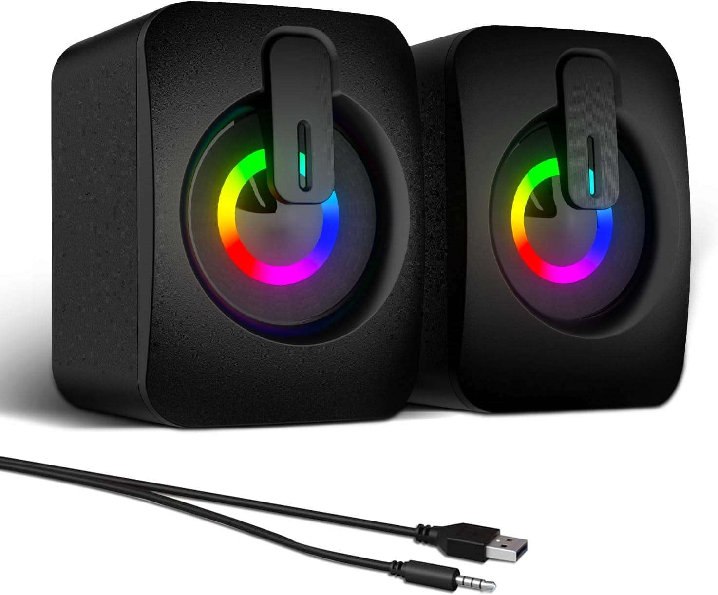 RGB Computer Speakers, USB-Powered PC Speakers with 7-Color LED ...