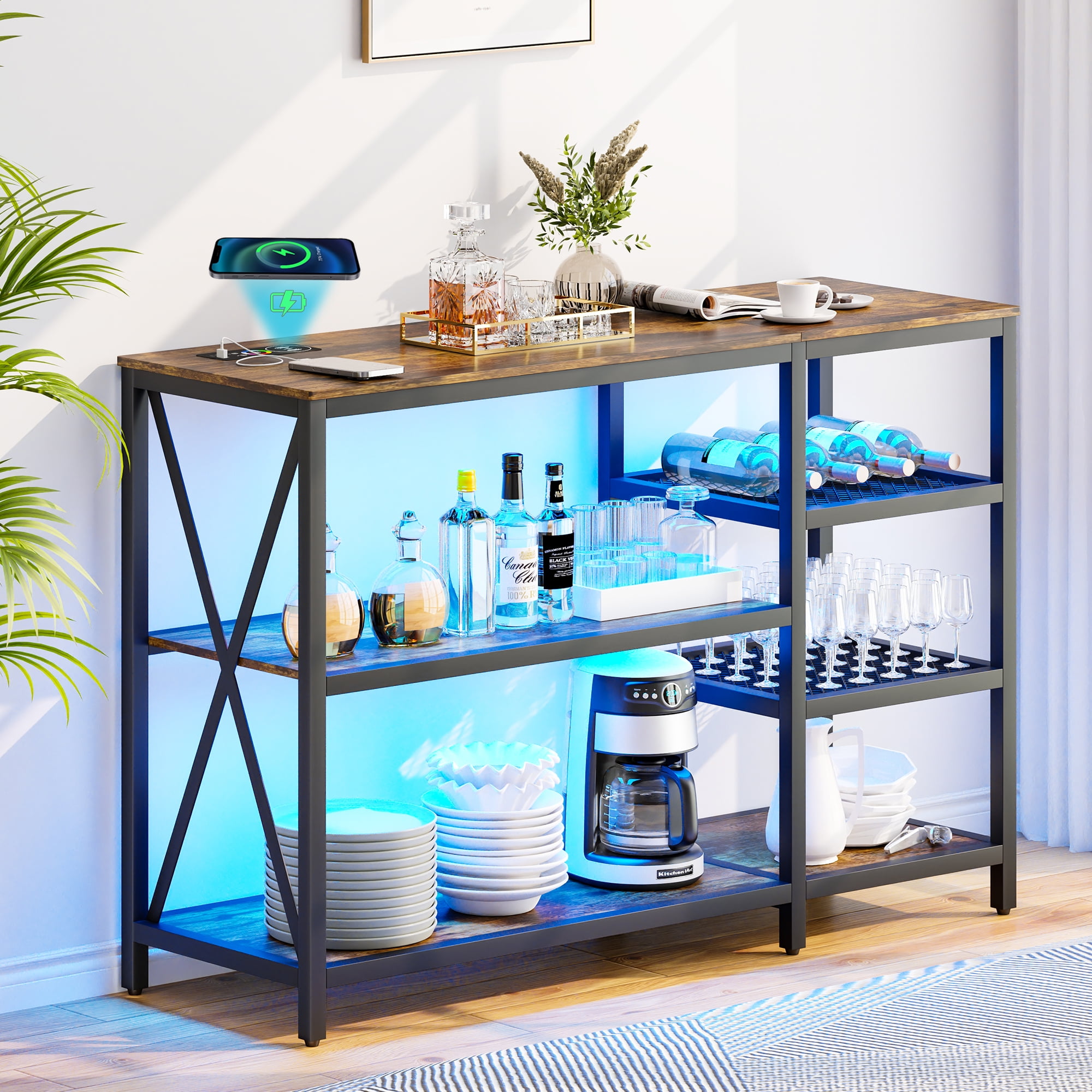 RGB Console Table with Dimmable 24 Colors Light, 47" Narrow Long Sofa ...