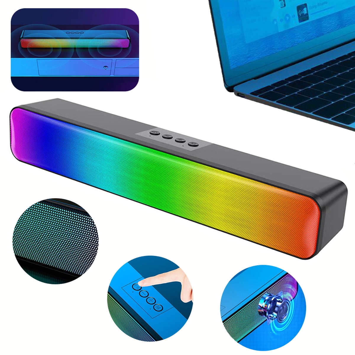 RGB Desktop Soundbar, 2.0 Channel Computer Speaker Bluetooth-Compatible ...