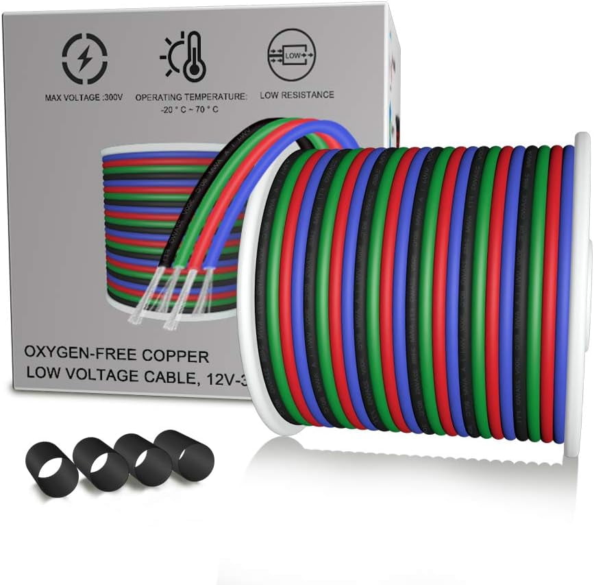 RGB Electrical Wire, 50ft 4 pin 22 Gauge LED Extension Cable, 22 AWG ...