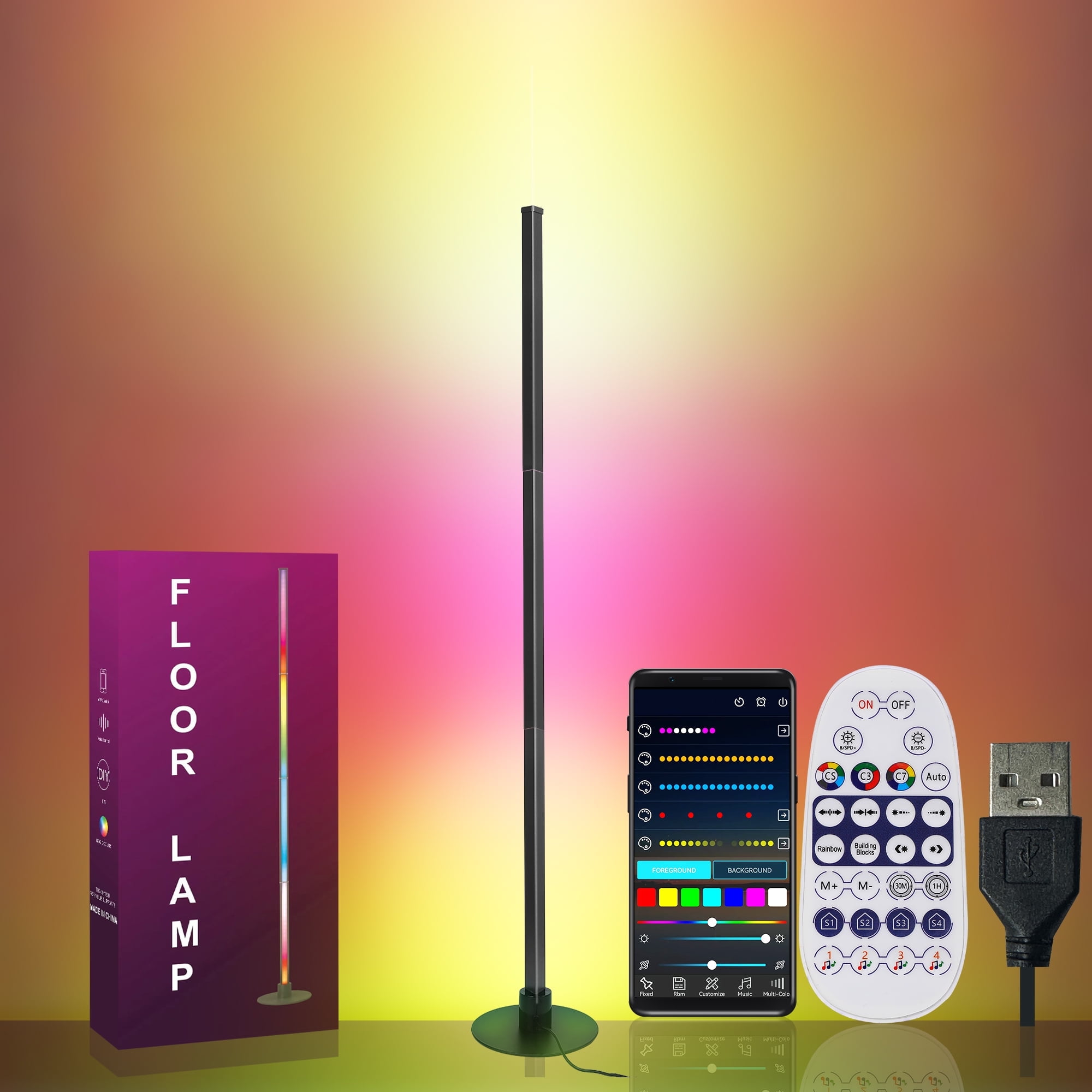 RGB Floor Lamp,LED Corner Standing Lamp, Color Changing Music Sync with ...