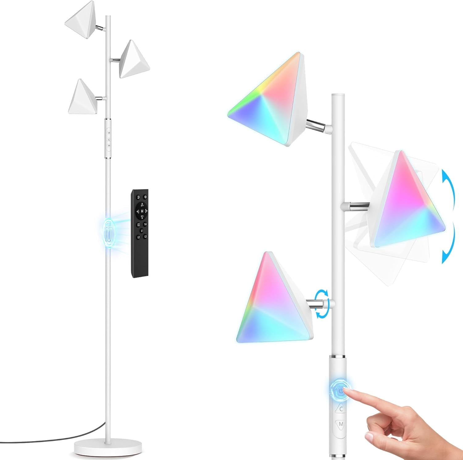 RGB Floor Lamp for Living Room, 36W LED Standing Lamp with 3 Lights ...