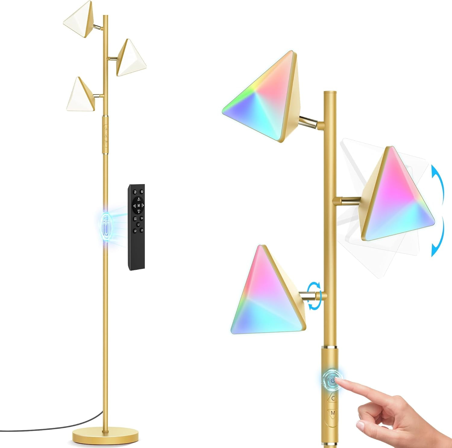 RGB Floor Lamp for Living Room 36W LED Standing Lamp with 3 Lights ...