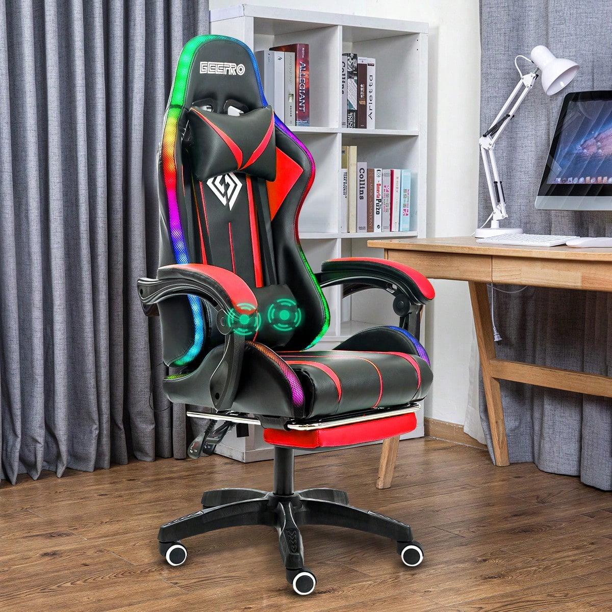 RGB Gaming Chair With Speakers Massage Computer Gaming Chair With LED ...
