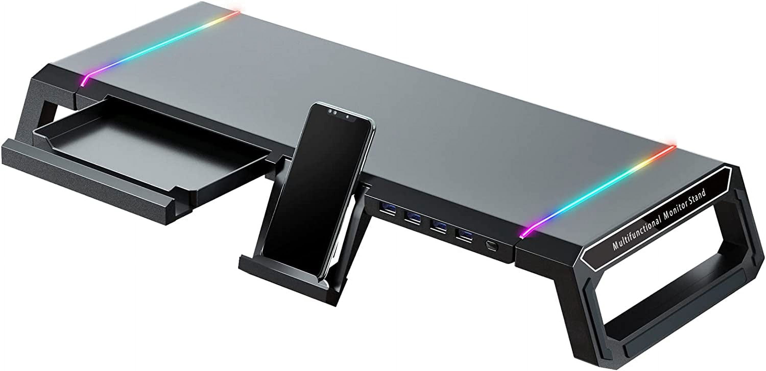 RGB Gaming Computer Monitor Stand Riser with Drawer,Storage and Phone ...