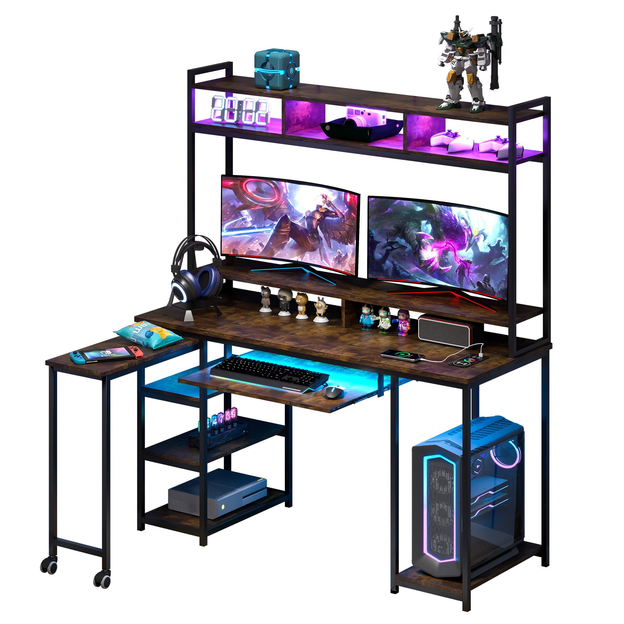RGB Gaming Desk with Wireless Charging Station,7 Dynamic & 24 Static ...
