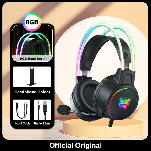 RGB Gaming Headphones with HD Flexible Mic 3.5mm Gaming Headsets For PC ...