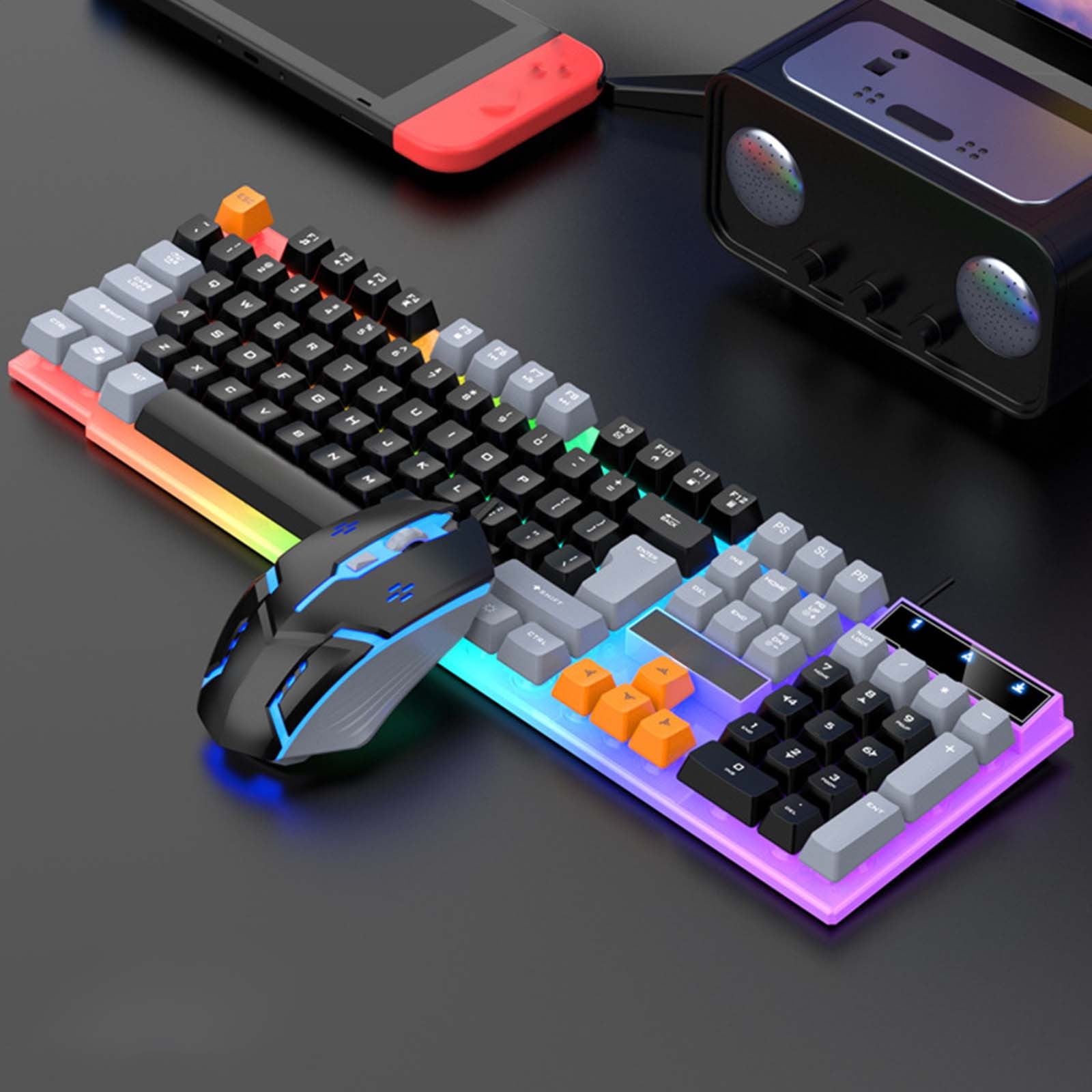 RGB Gaming Keyboard and Mouse Combo, Wired USB Mechanical Feel Keyboard ...