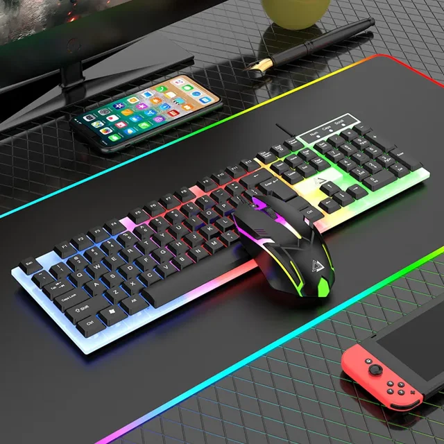 RGB Gaming Keyboard and Mouse Combo ,Wired Mechanical Feel LED Backlit ...
