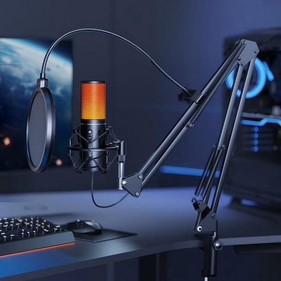 RGB Gaming Mic, TONOR USB PC Microphone with Adjustable Boom Arm Quick ...