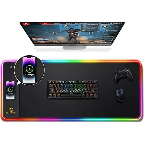 RGB Gaming Mouse Pad,15W Wireless Charging Mousepad with 10 Light Modes ...