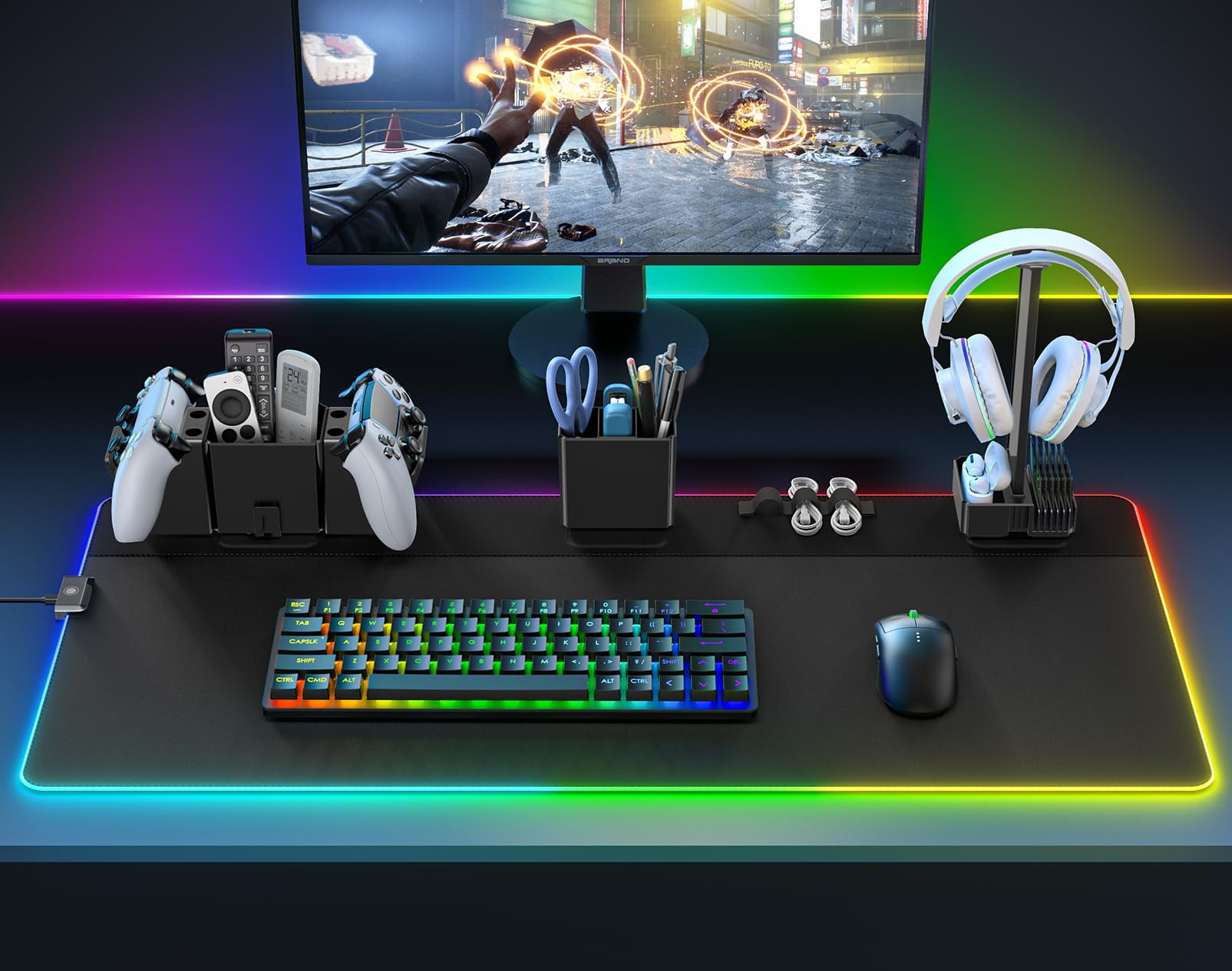 Mouse Pad RGB Gaming with Magnetic Organizer Set - 8 in 1 Desk Keyboard ...
