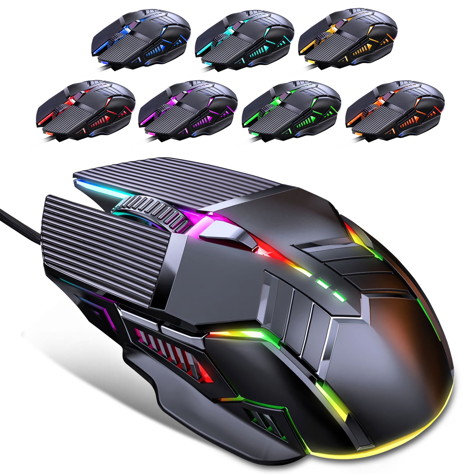 RGB Gaming Mouse Wired Programmable Ergonomic USB Mice with 4 Level DPI ...