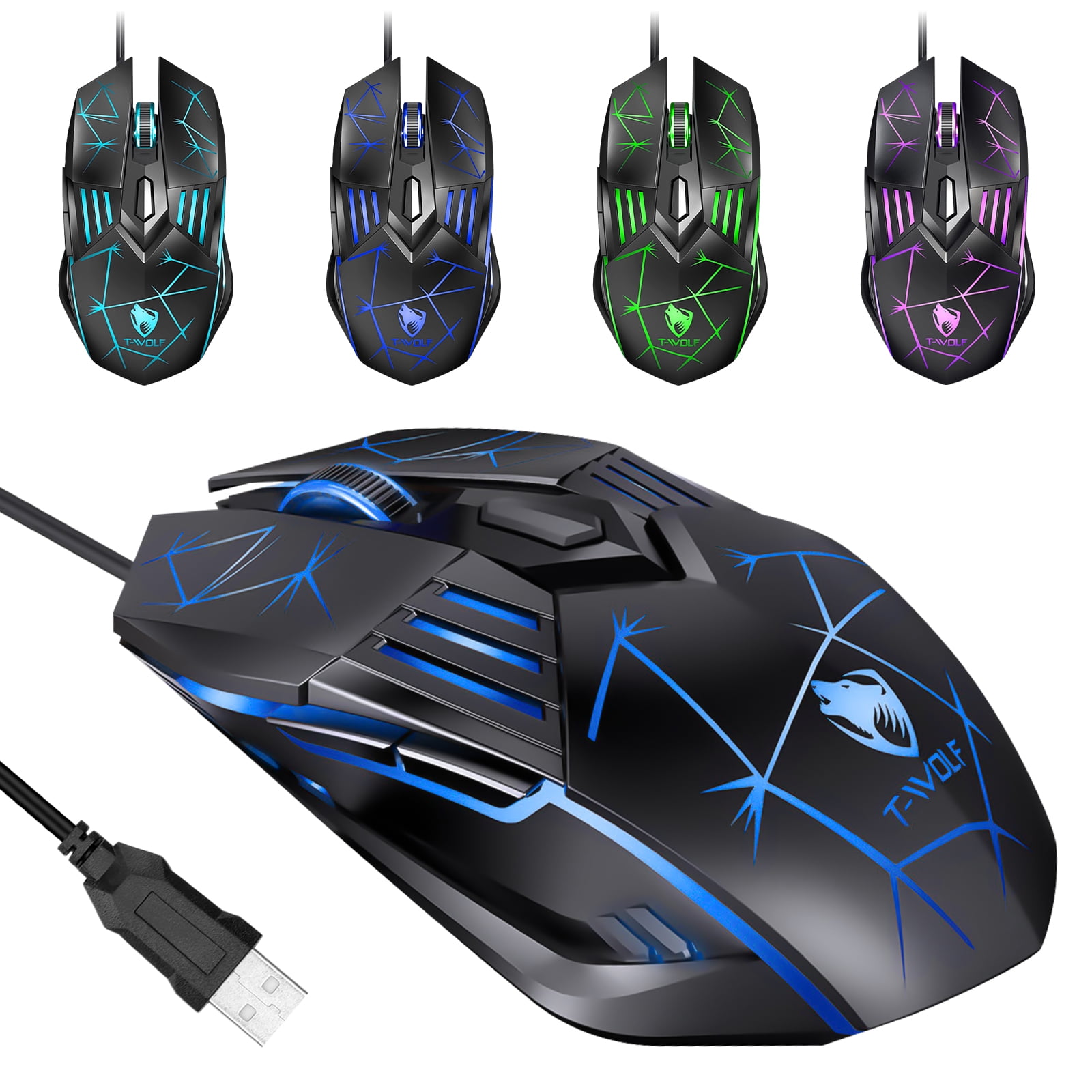 RGB Gaming Mouse Wired Programmable Ergonomic USB Mice with 4 Level DPI ...