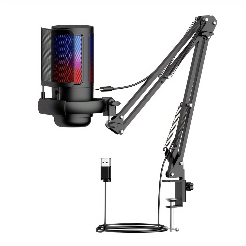 RGB Gaming USB Microphone with Boom Arm & Pop Filter - Professional ...
