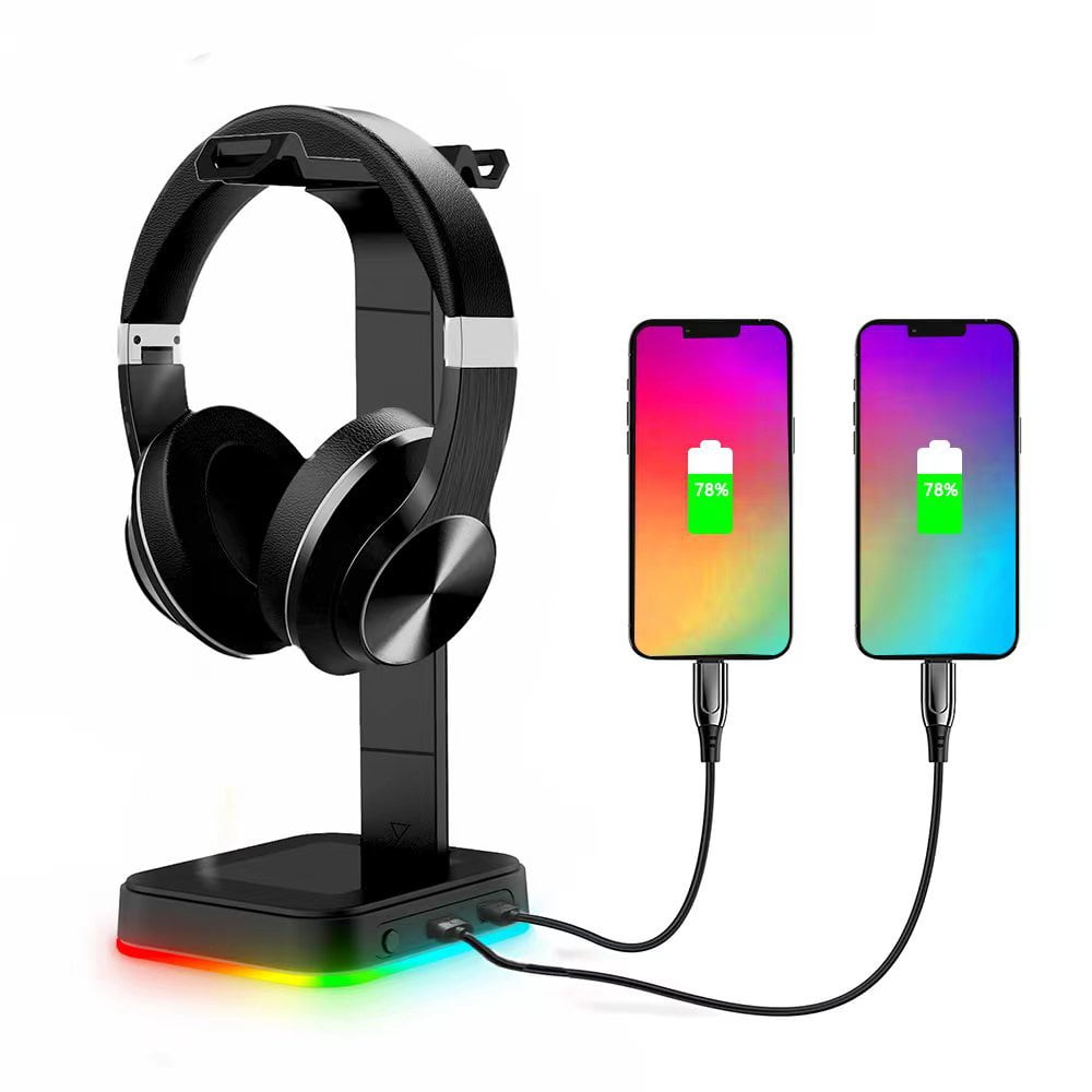 RGB Headphones Stand with 2 USB Ports, Headphone Holder for Gamers ...