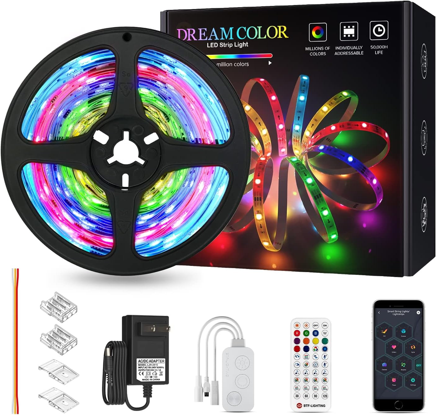 RGB IC LED Strip Light Kit Addressable WS2811 16.4ft/5m Dream Color ...
