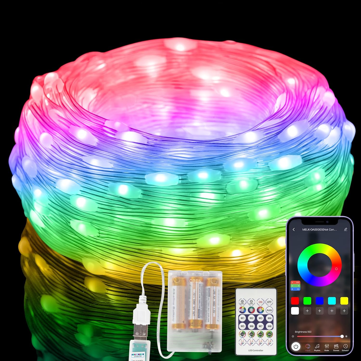 RGB-IC Smart String Lights 16FT/5M [APP & Remote Control], 50 LEDs ...