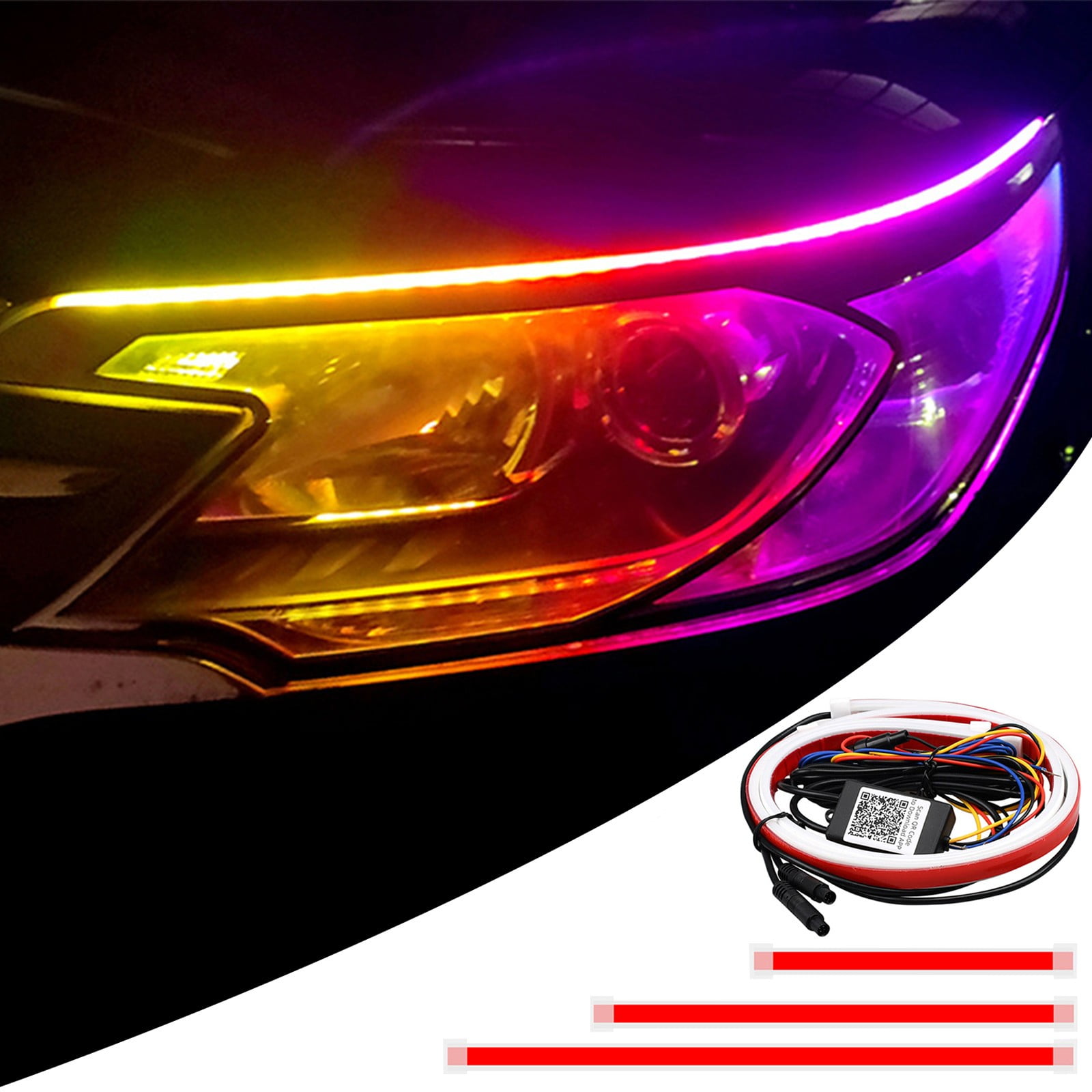 RGB Illusory DRL Light Strip, 60CM Length, APP Mobile Bluetooth Control, Daytime Running Light ...
