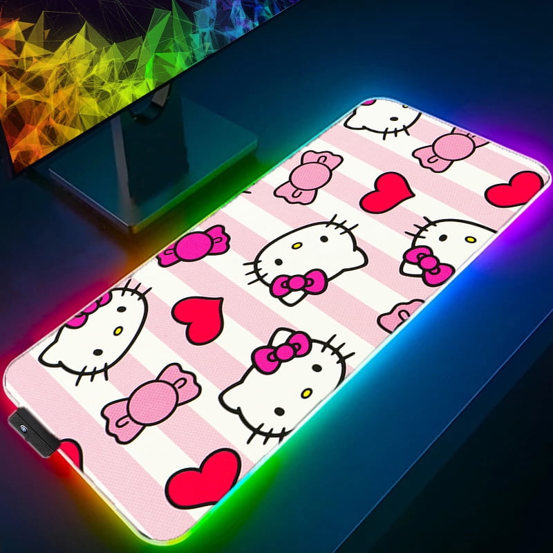 RGB Kawaii Anime Hello Kitty Mouse Pad LED Computer Luminous XXL ...