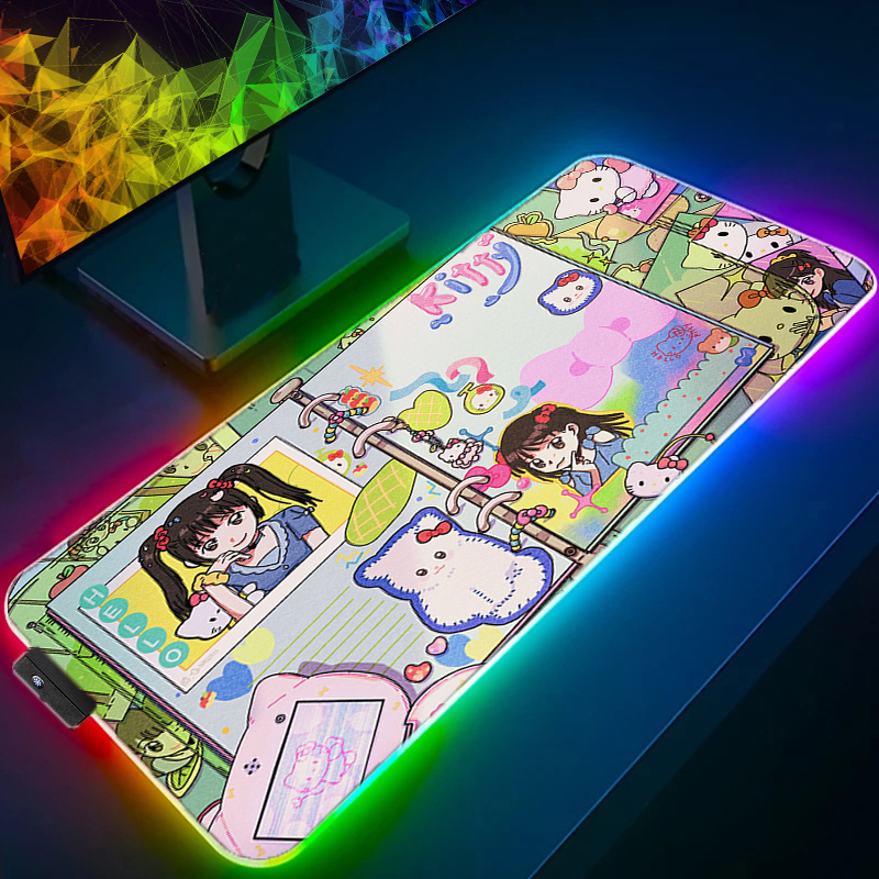 RGB Kawaii Anime Hello Kitty Mouse Pad LED Computer Luminous XXL ...