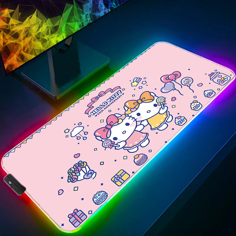 RGB Kawaii Anime Hello Kitty Mouse Pad LED Computer Luminous XXL ...