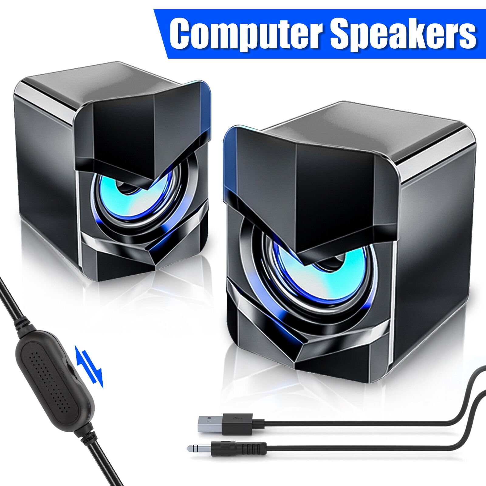 RGB LED 3.5mm Mini USB Wired Computer Speakers Stereo Bass for PC ...