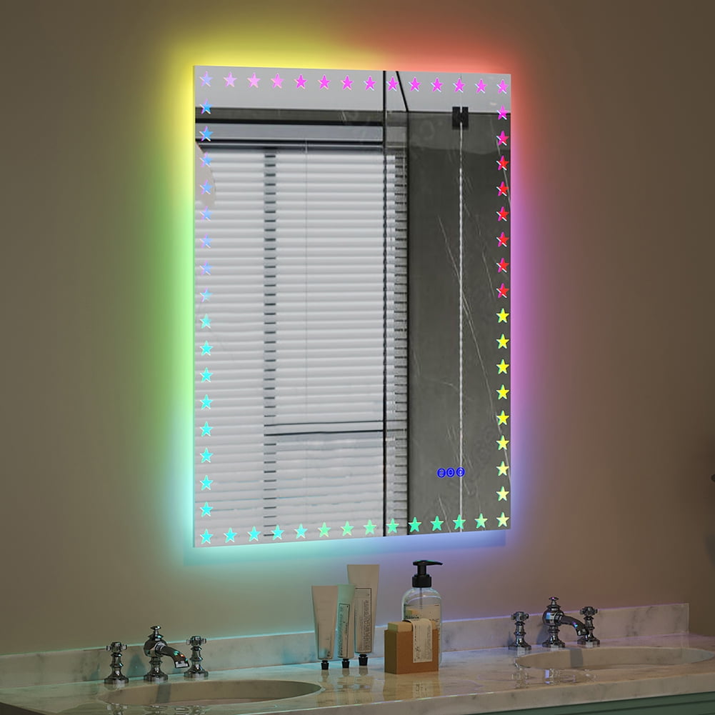 RGB LED Bathroom Mirror with Lights, Dimmable Anti-Fog Vanity Mirror ...