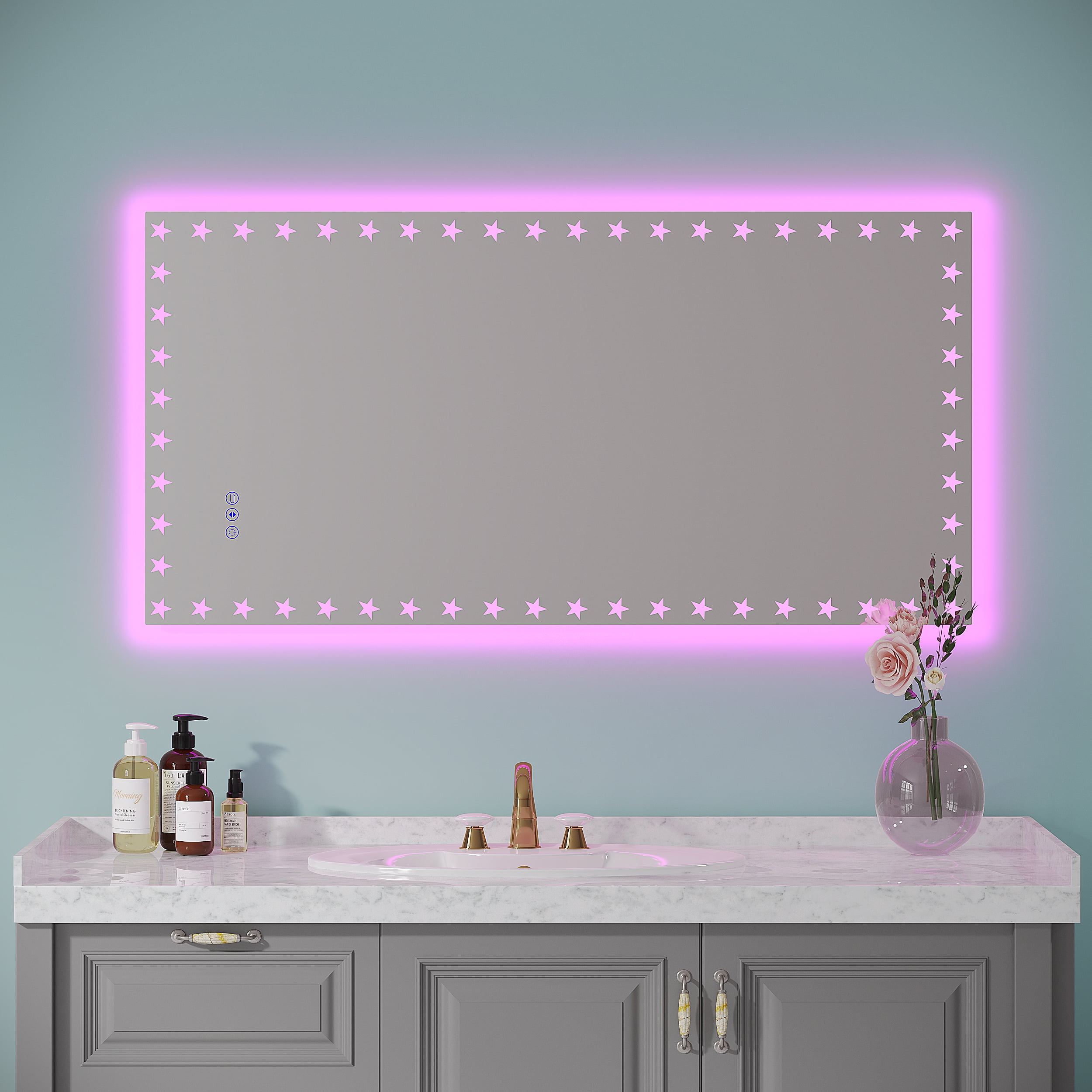 RGB LED Bathroom Mirror with Lights, Colorful Changing Lighted Mirror ...