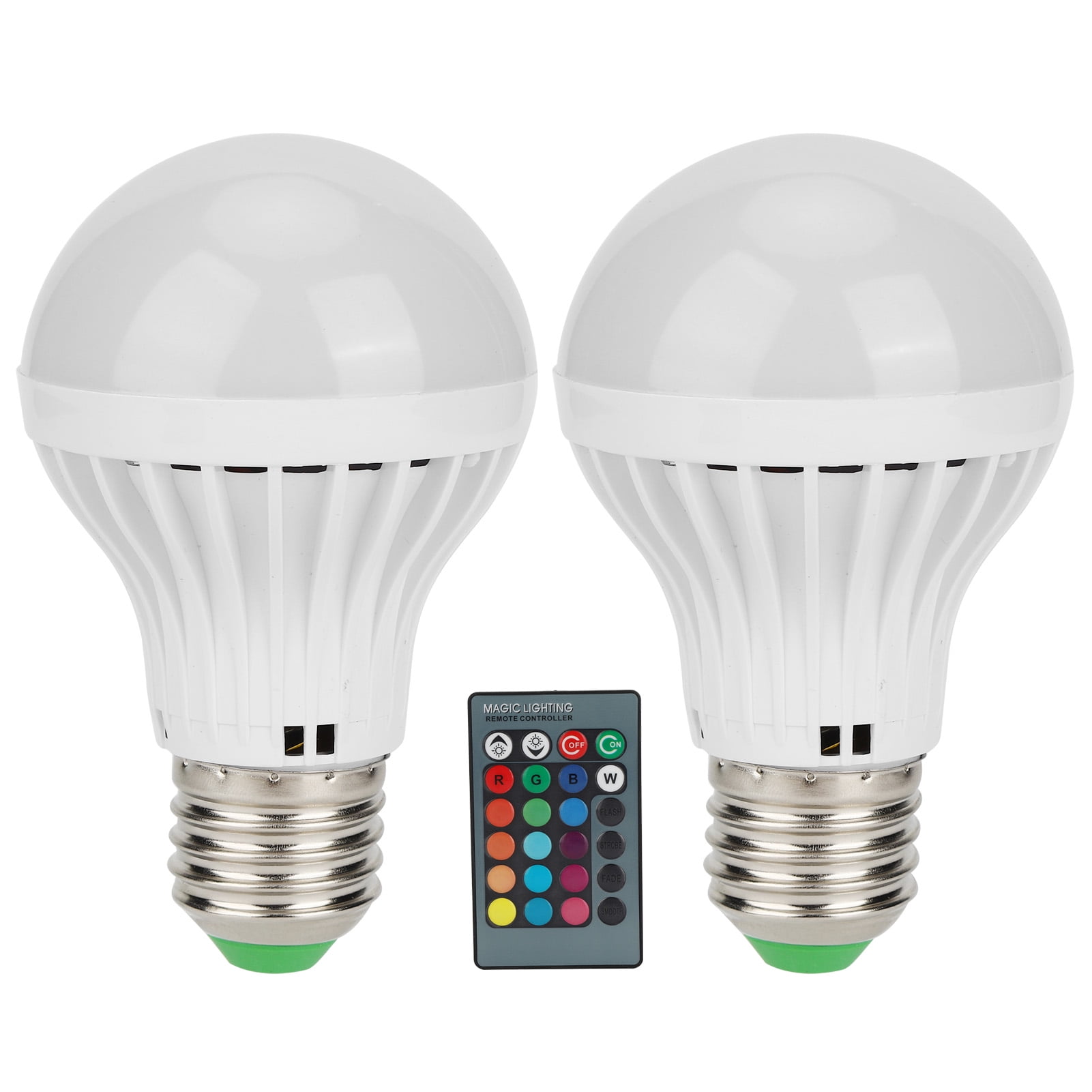 RGB LED Bulb 2,Pack, 16 Colors, Adjustable Brightness, Remote Included ...
