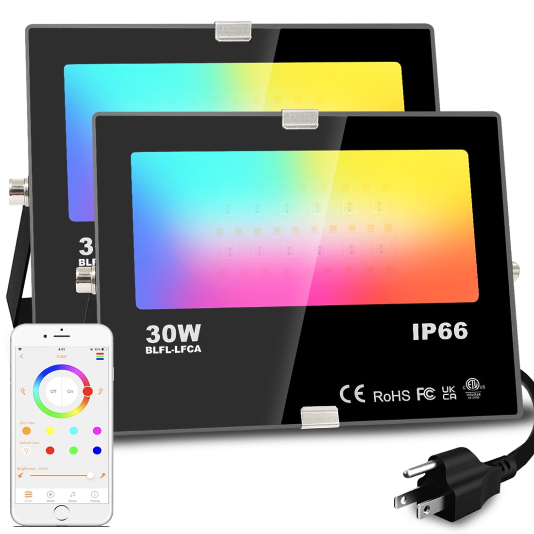 Smart RGB LED Outdoor Flood Light 300W Equiv, Waterproof, Color Change ...