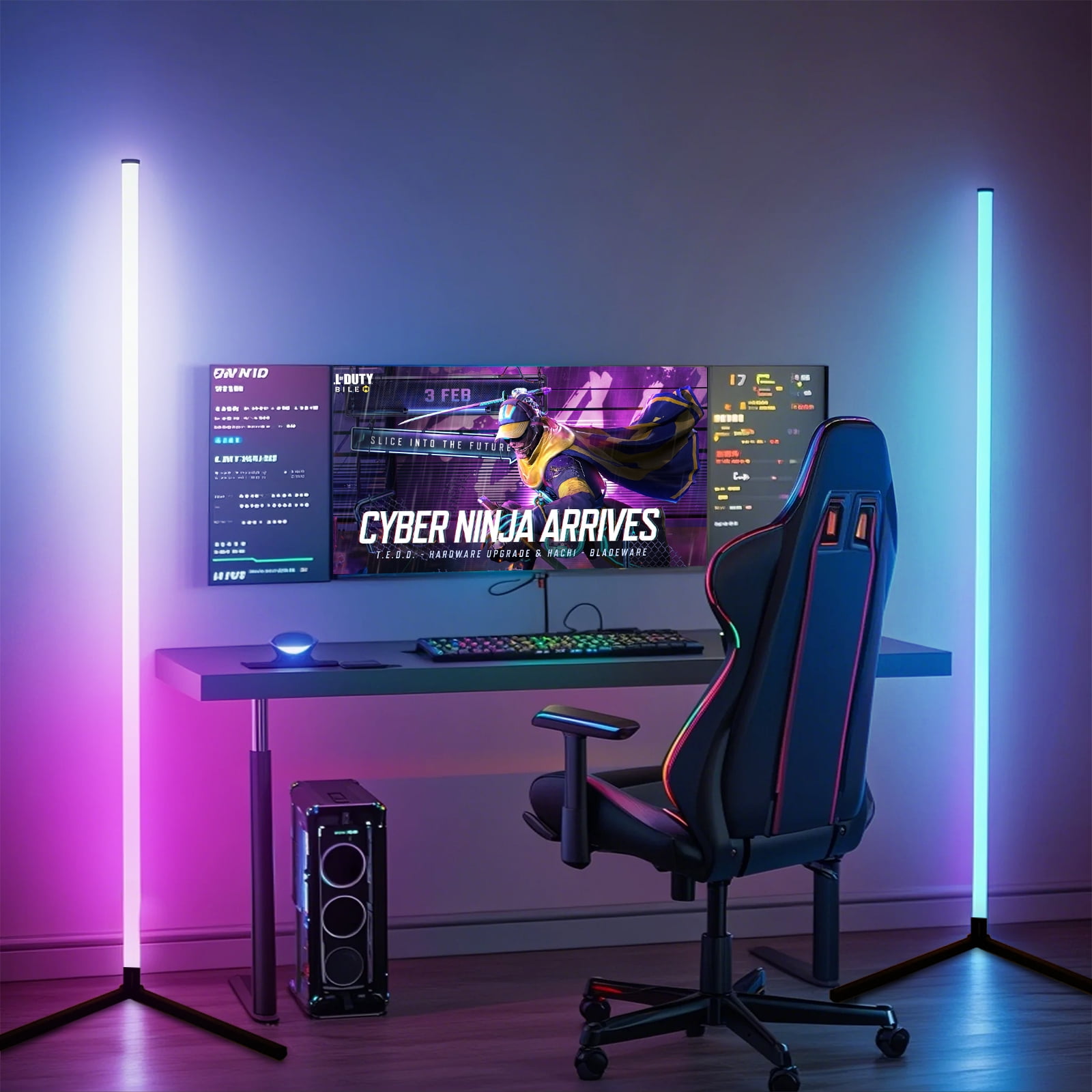 RGB LED Floor Lamp,Corner Floor Lamp,With Music Sync and Remote Control ...