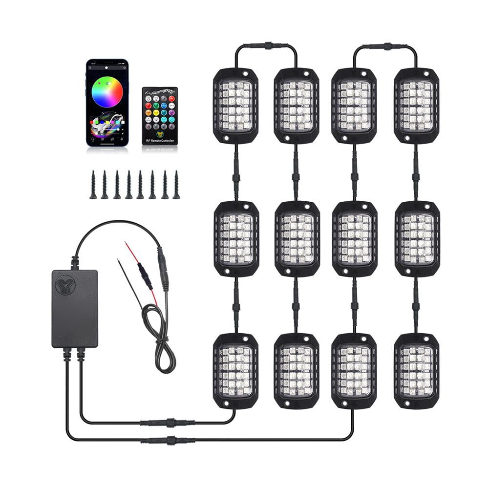 RGB LED Pods Rock-Light Kit Underbody Glow Neon Lamp Control Music B2D7 ...