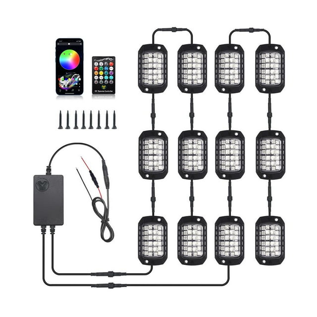 RGB LED Pods Rock Light Kit Underbody Glow Neon Lamp Control Music G9O5 ...