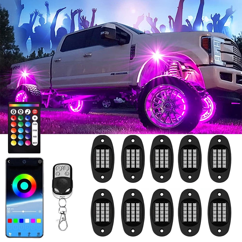 RGB LED Rock Lights, 10 Pods with 150 LEDs, APP&RF Control, Waterproof ...