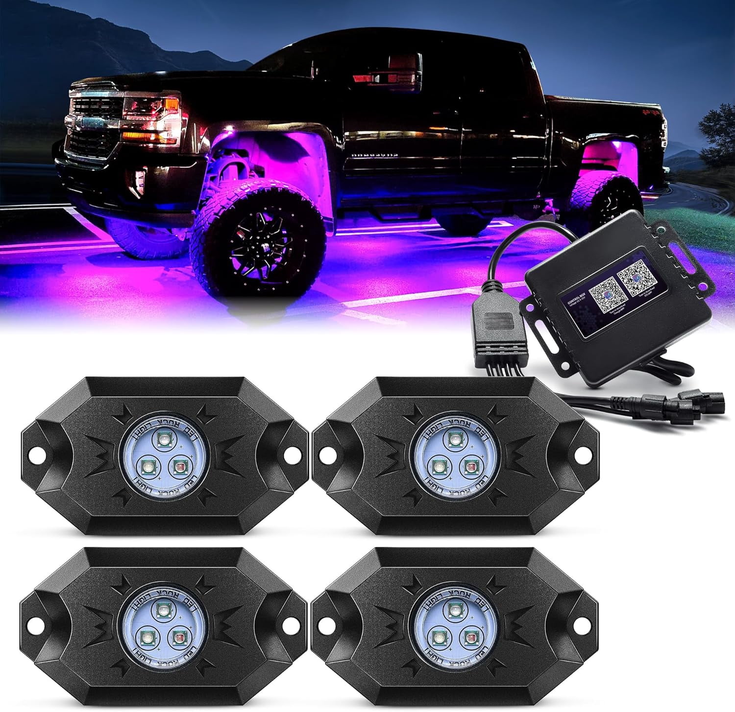 RGB LED Rock Lights - 4 Pods Underglow Multicolor Neon Light Pod ...