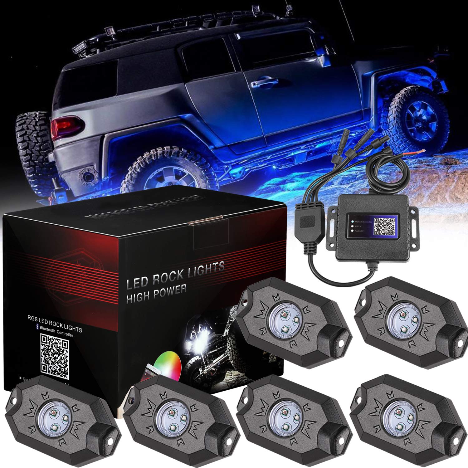 RGB LED Rock Lights, IFF17 Muto-Beam 6PCS RGB LED Pods Multicolor Neon ...